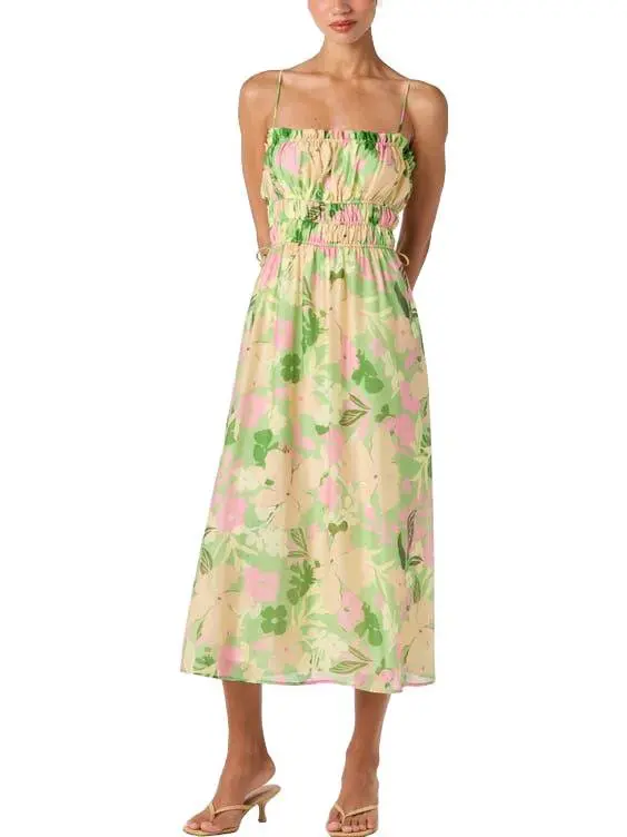 Astr The Label Maren Floral A-line Dress - Green Floral