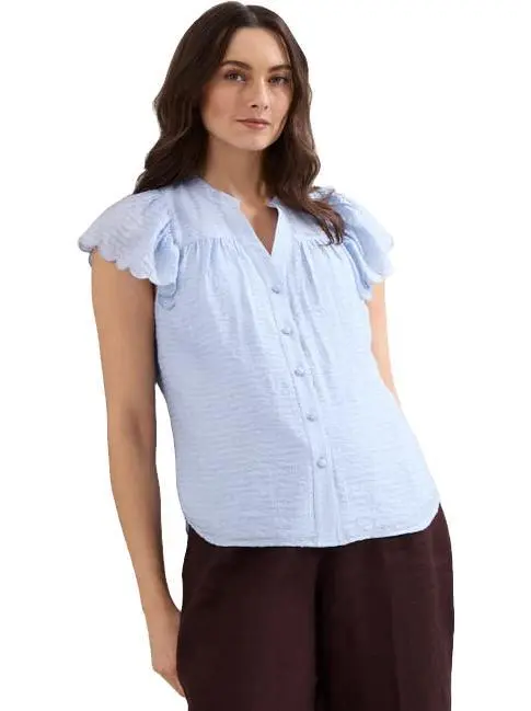 PHASE EIGHT Aleasha Scallop Sleeve V-neck Blouse - Pale Blue
