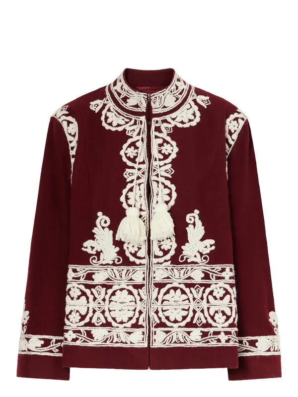 BODE Estate Embroidered Wool Jacket - Burgundy