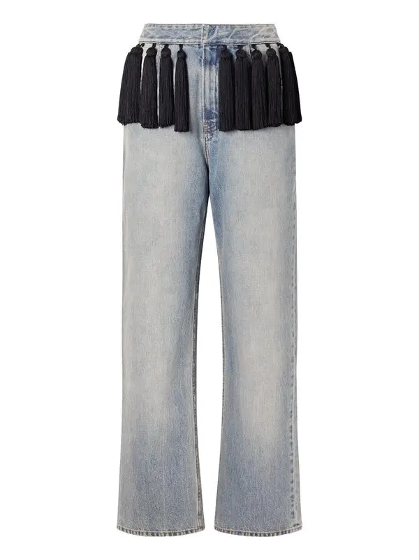 Alaïa Tasseled Low-rise Straight-leg Jeans - Blue