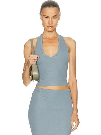 Eterne Halterneck Cropped Ribbed Jersey Top - Slate