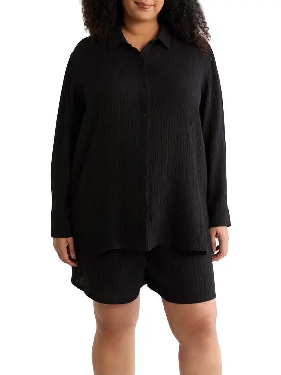Eileen Fisher Classic Collar Organic Cotton Button-up Shirt - Black