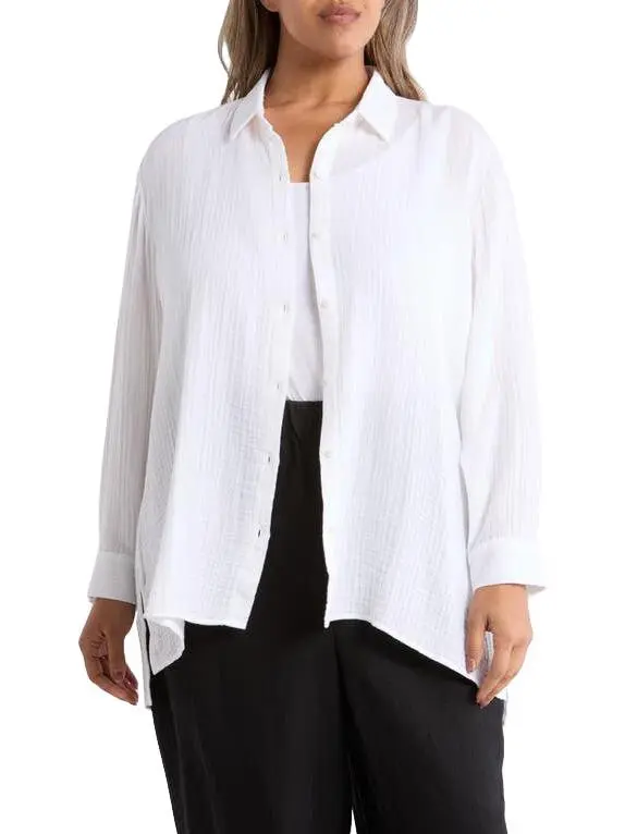 Eileen Fisher Classic Collar Organic Cotton Button-up Shirt - White