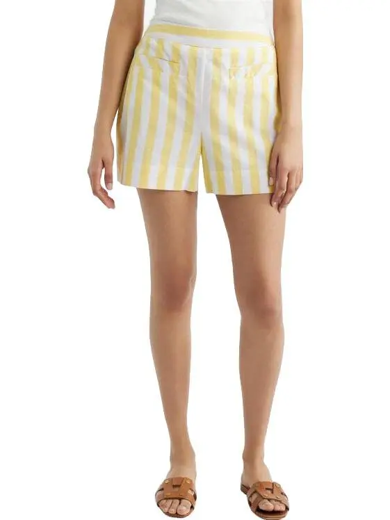 CITY BLUES Striped High-waisted Shorts - Yellow