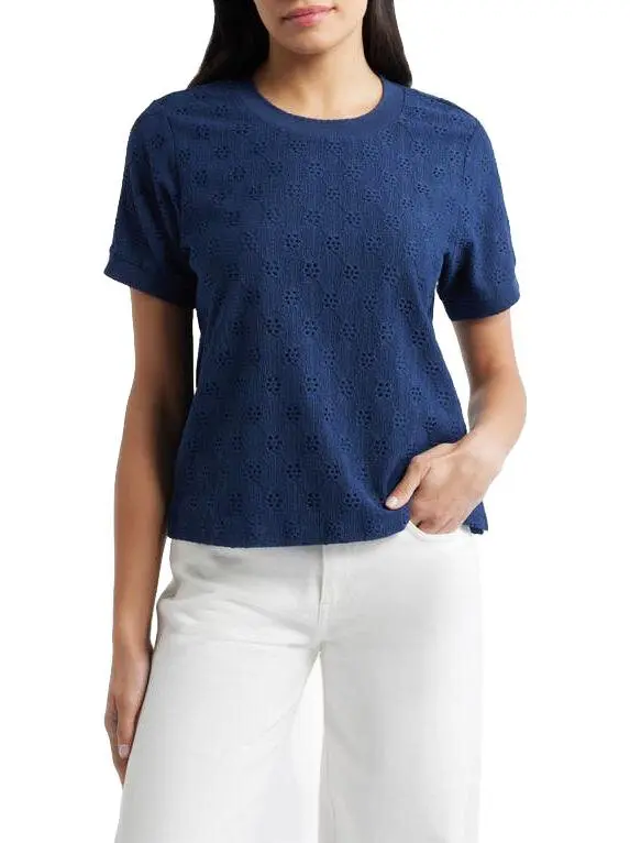 CITY BLUES Eyelet T-shirt - Navy