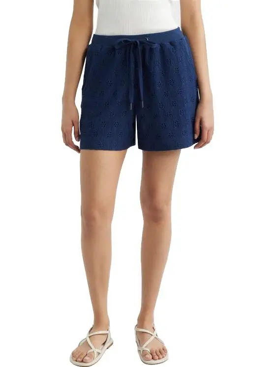 CITY BLUES Eyelet Drawstring Relaxed-fit Shorts - Navy