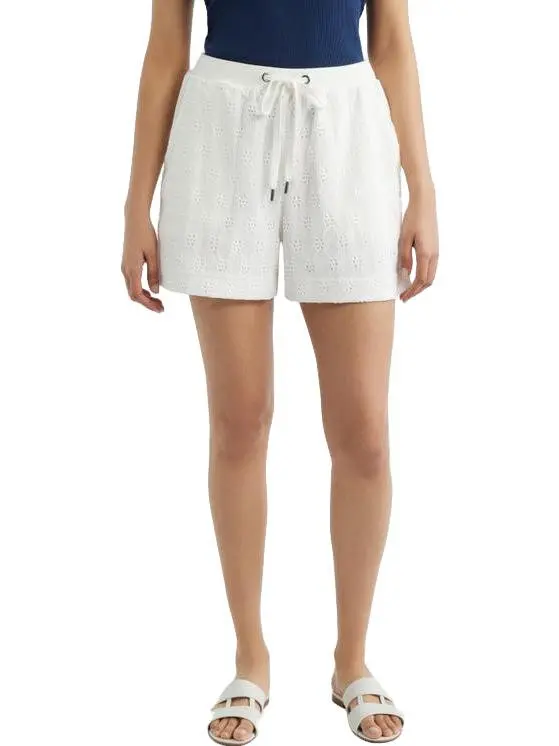 CITY BLUES Eyelet Drawstring Relaxed-fit Shorts - White