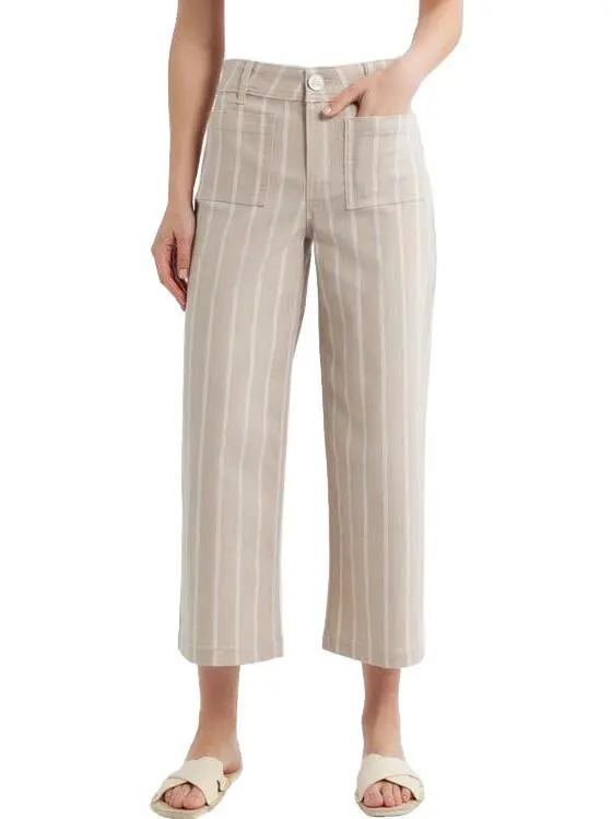 CITY BLUES Striped Crop Wide Leg Pants - Latte/cafe