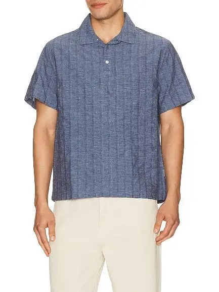 Onia Cotton Linen Pop Over Shirt - Navy Multi
