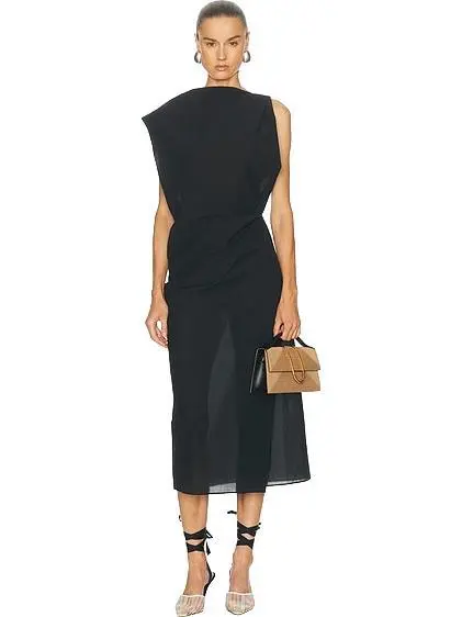 Jacquemus La Robe Drap One-shoulder Poplin Dress - Black