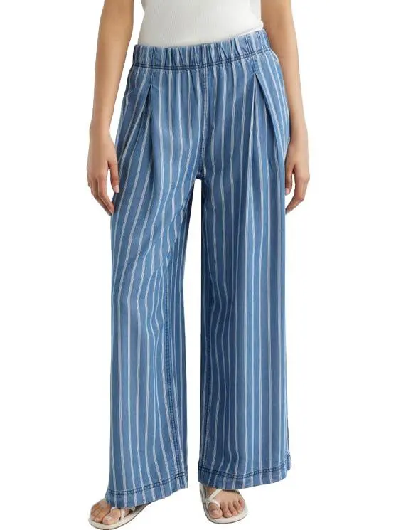 CITY BLUES Pleated Stripe Wide Leg Denim Pants - Medium Indigo