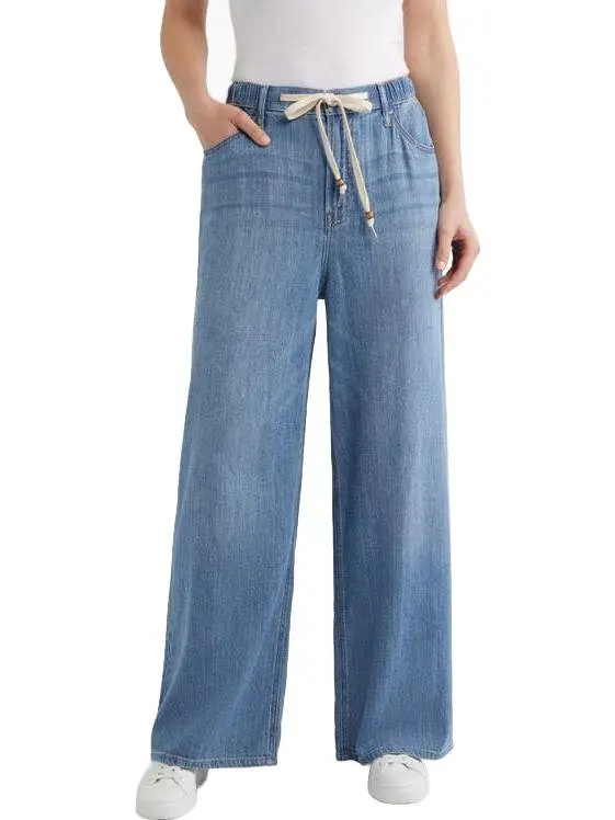 CITY BLUES Drawstring Wide Leg Jeans - Medium Indigo
