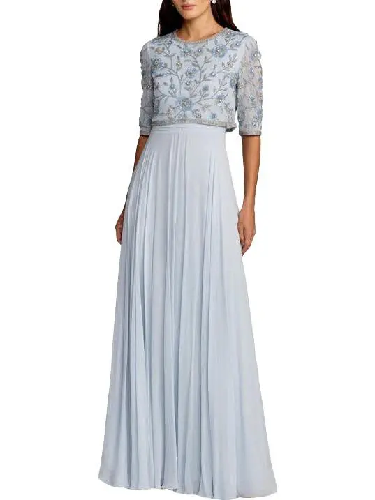 Mac Duggal High Neck Embellished Gown - Powder Blue