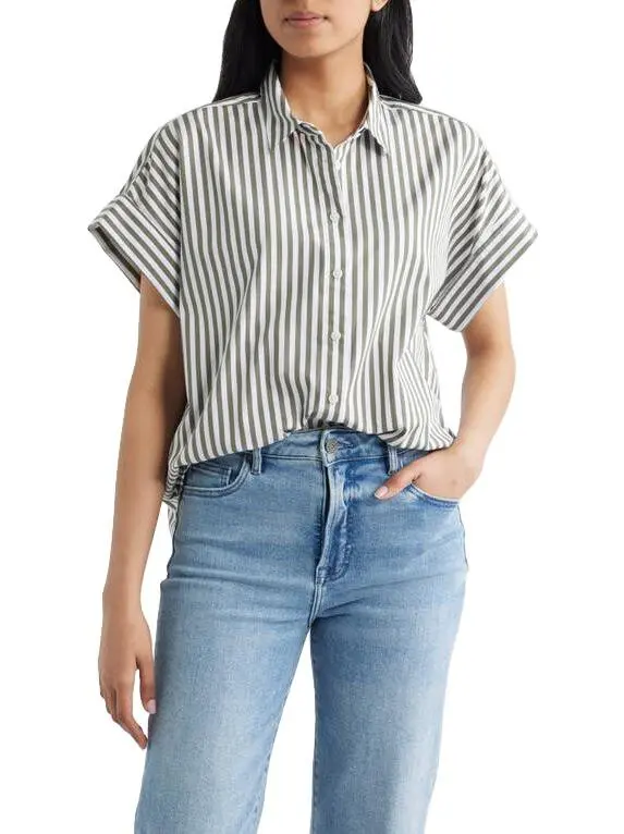 Spanx Oversize Stripe Short Sleeve Shirt - Shade Stripe Green