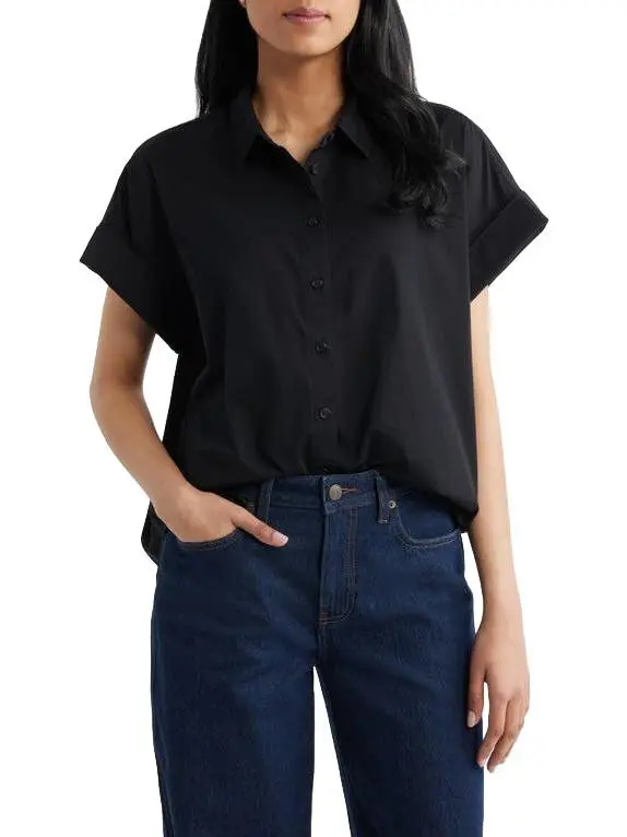 Spanx Oversized Cotton Button-up Shirt - Classic Black