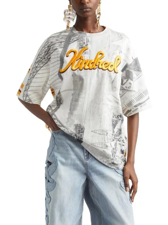 Zimmermann Alchemy Oversized Embroidered Graphic T-shirt - Golden Stripe