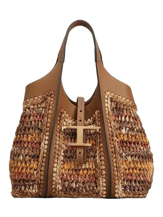 TOD'S T-timeless Raffia & Leather Shopper - Brown