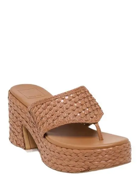 Dolce Vita Ripple Raffia Platform Sandals - Mid Brown Raffia
