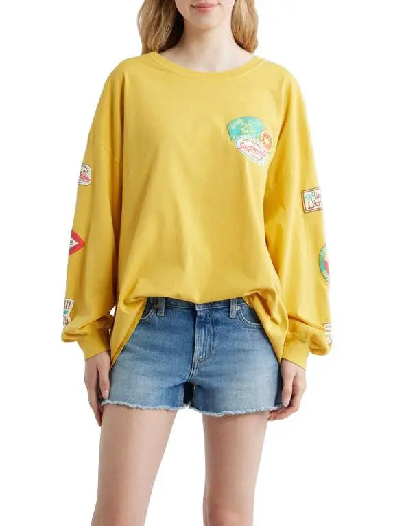 Daydreamer Surf Patches Long Sleeve Graphic T-shirt - Yellow Honey