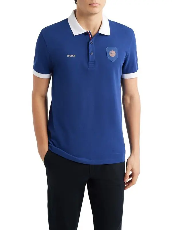BOSS Lux Paddy Cotton Polo - Usa/blue