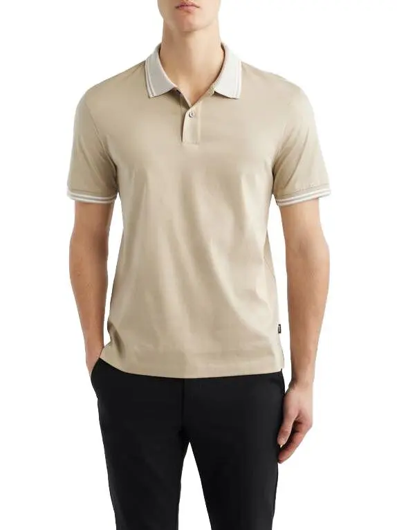 BOSS Phillipson Tipped Cotton Polo - Open Beige