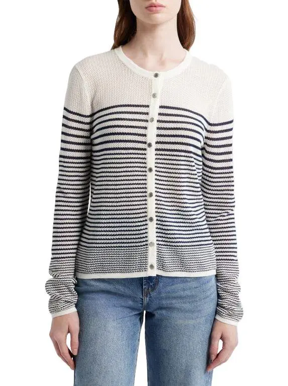 Rag & Bone Daisy Stripe Cotton Blend Cardigan - White