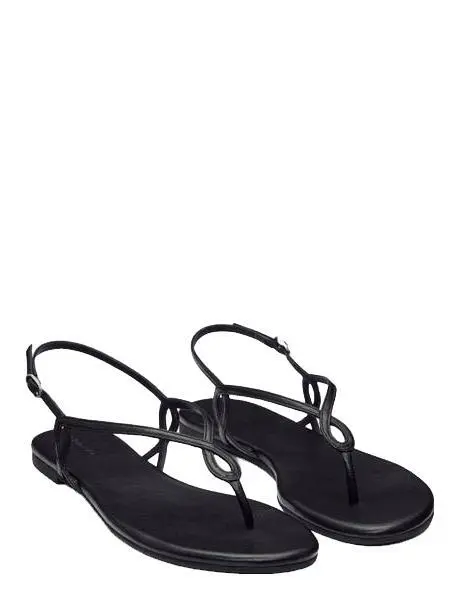 REFORMATION Luna Flat Sandal - Black Leather