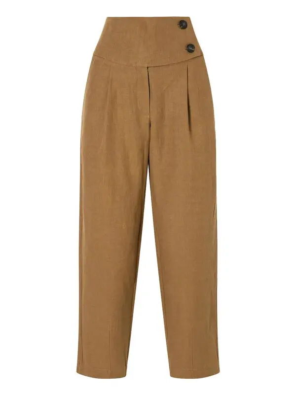 Le Kasha High-rise Pleated Linen Straight-leg Pants - Brown