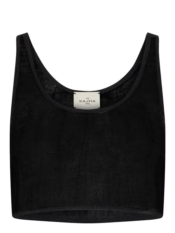Le Kasha Tahta" Cropped Linen Gauze Top - Black