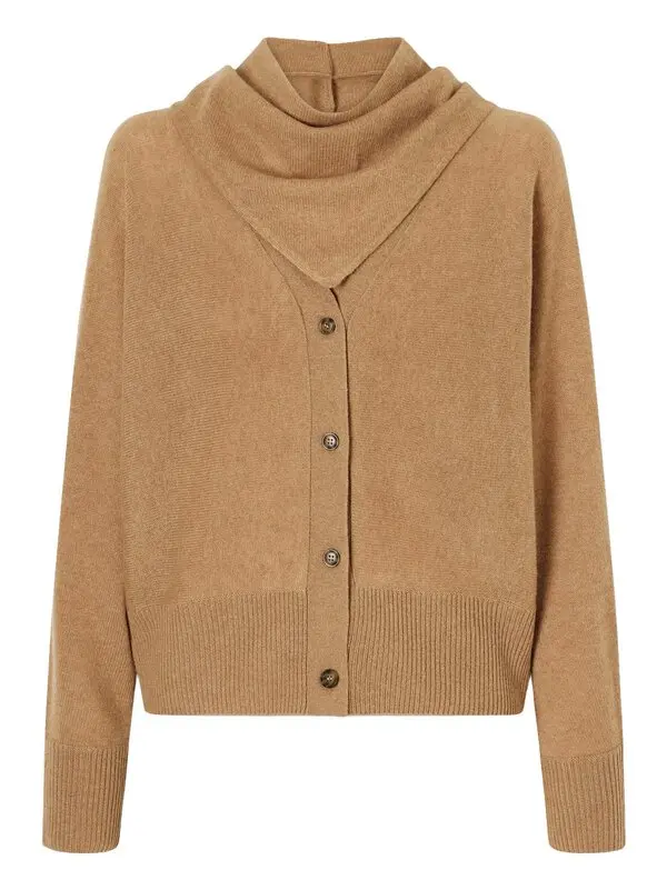 Le Kasha Lyss Organic Cashmere Cardigan With Detachable Scarf - Brown