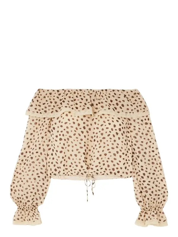 Posse Priscilla Off-the-shoulder Cheetah-print Blouse - Brown