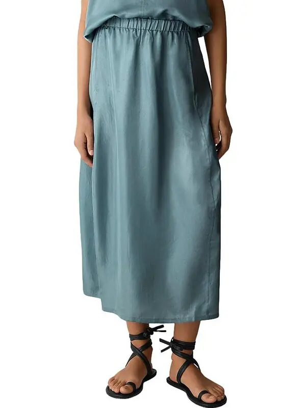 Eileen Fisher Lightweight Satin Shimmer Lantern Skirt - Nile