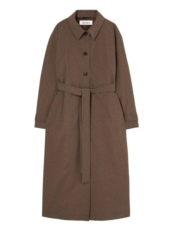 RÓHE Technical Check Belted Stretch Nylon Coat - Brown Multi Check