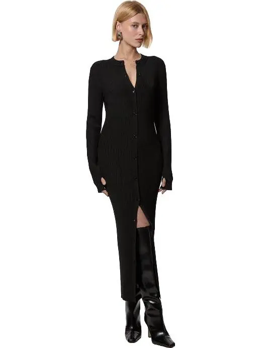 Karen Millen Button-through Ribbed Maxi Dress - Black