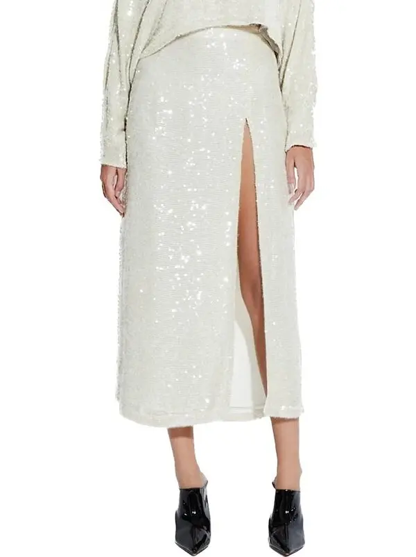Lapointe Sequin Viscose Slit Skirt - Cream