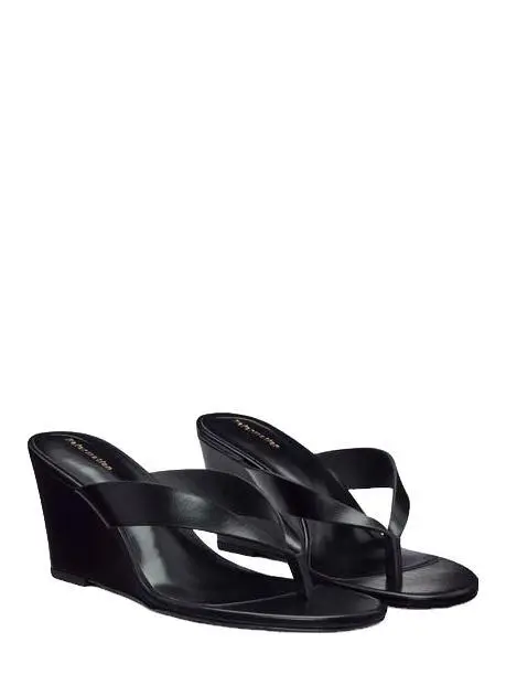 REFORMATION Jessie Wedge Thong Sandal - Black Leather