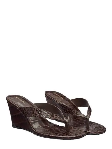 REFORMATION Jessie Wedge Thong Sandal - Chocolate Croc