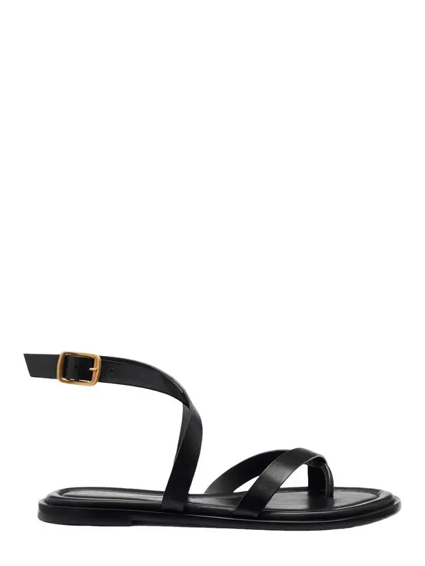 REFORMATION Flat Ankle-strap Sandal - Black Leather