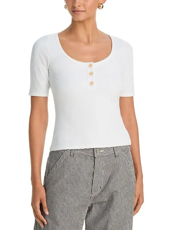 Aqua Ribbed Snap T-shirt - White
