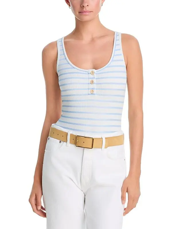 Aqua Striped Ribbed Button Bodysuit - White/blue