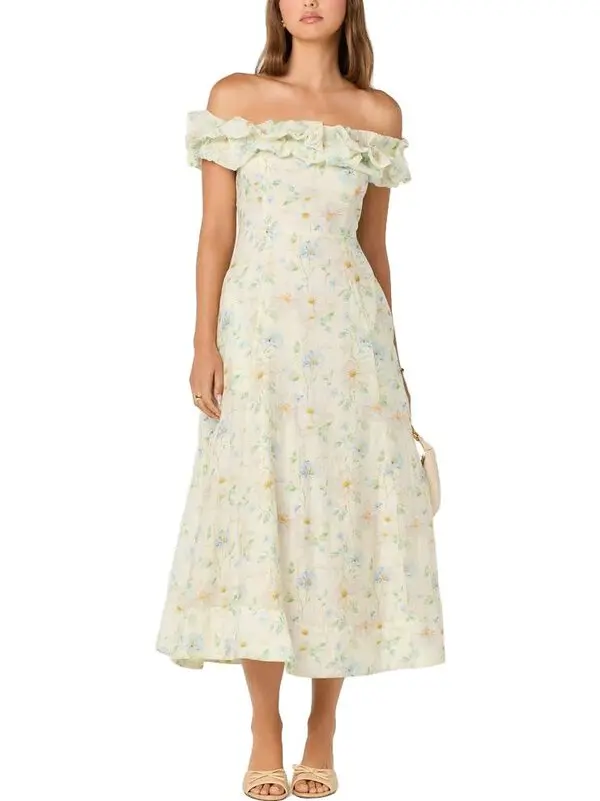 Astr The Label Alannah Floral-print Off-the-shoulder Dress - Pale Yellow Floral
