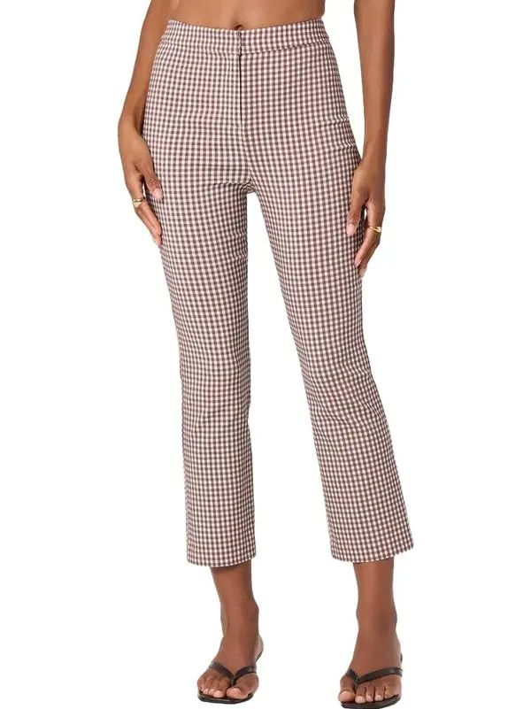 Astr The Label Alma Gingham Crop Pants - Brown Gingham