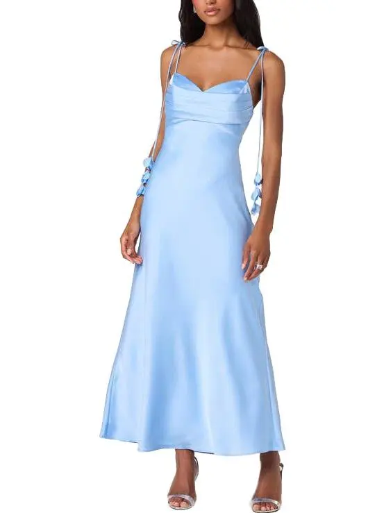 Astr The Label Hera Satin A-line Dress - Light Blue