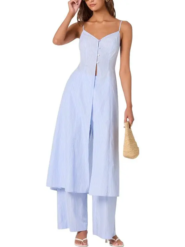 Astr The Label Rena Longline Sleeveless Tunic - Blue Pinstripe