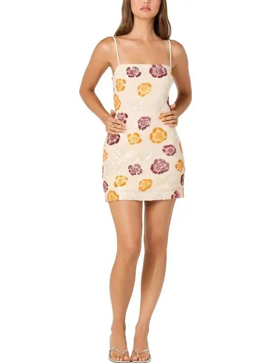 Astr The Label Abelia Sequin Flower Minidress - Ivory Multi Floral