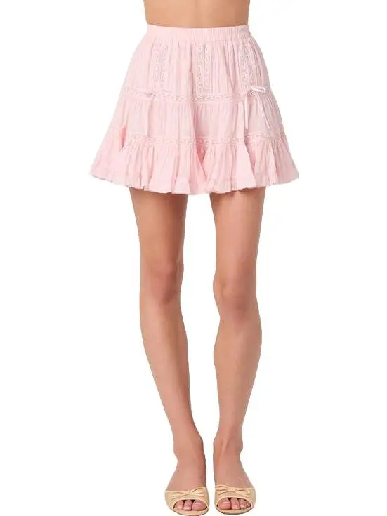 Astr The Label Delia Lace Trim Miniskirt - Pink