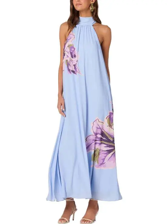 Astr The Label Nesta Floral Print Halter Dress - Blue