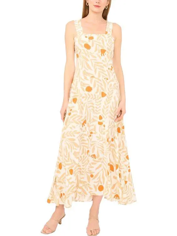 Vince Camuto Botanical Print Smock Back Maxi Dress - Light Sand