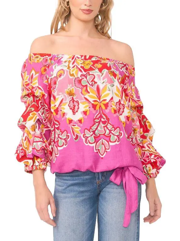 Vince Camuto Floral Off-the-shoulder Top - Cherry Rose