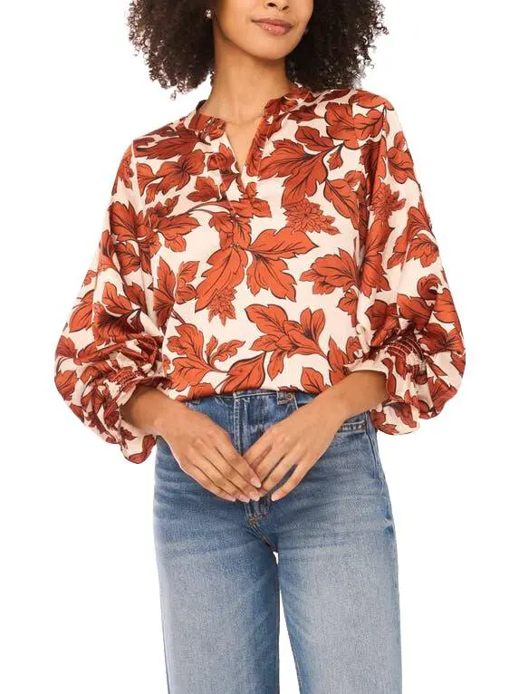 Vince Camuto Floral Satin Top - Peach Whip
